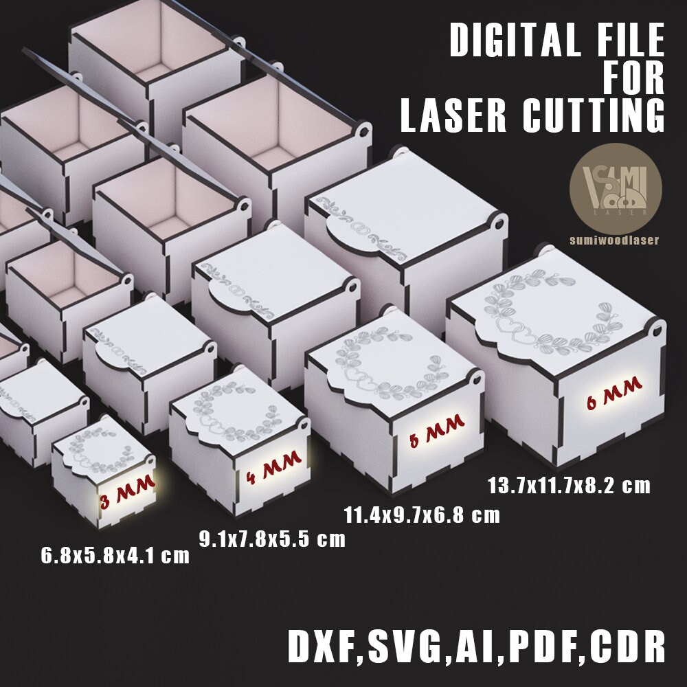 Laser Cut Boxes With Openable Lids in 4 Different Sizes, Patterned Gift ...