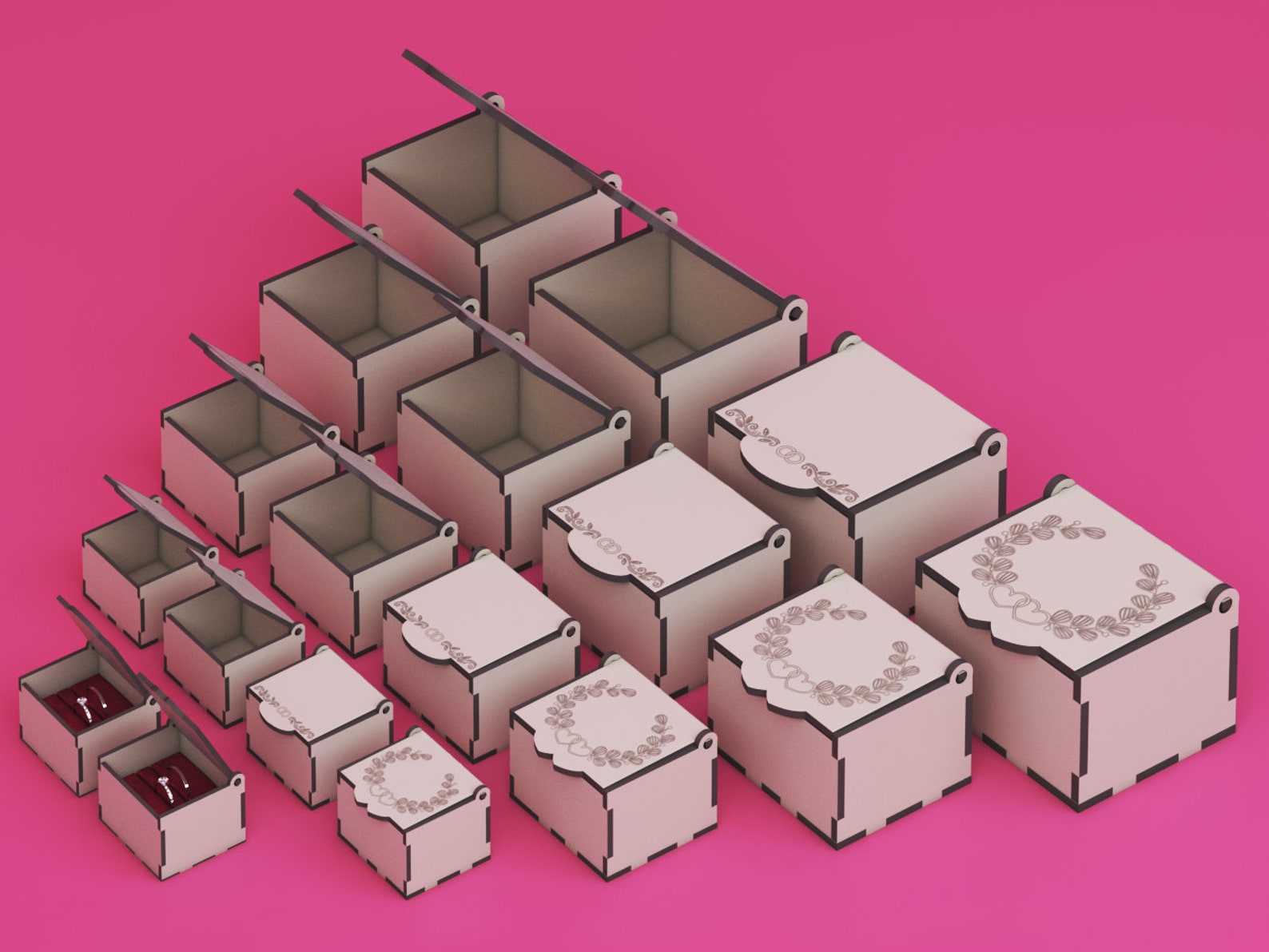 Laser Cut Boxes With Openable Lids in 4 Different Sizes, Patterned Gift ...