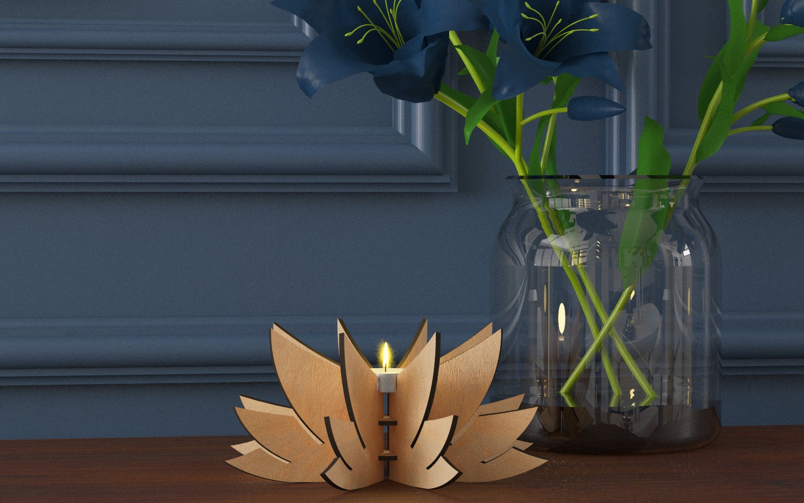 Lotus Candle Holder Laser Cutting, Tealight Holder, Wooden Candle ...