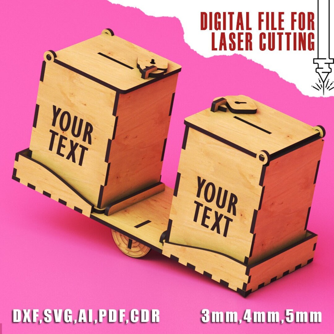 Wooden Piggy Bank SVG - Laser Cut File for Money Box and Gift Box, Coin ...