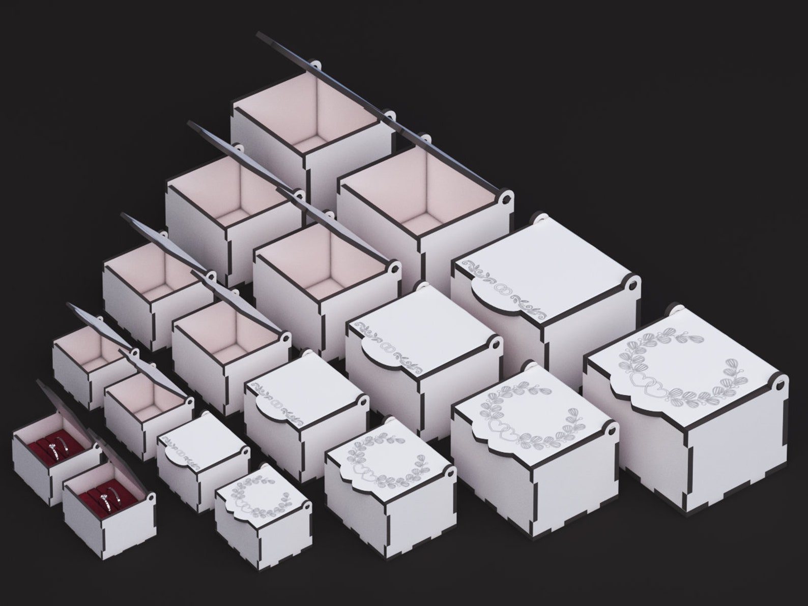 Laser Cut Boxes With Openable Lids in 4 Different Sizes, Patterned Gift ...