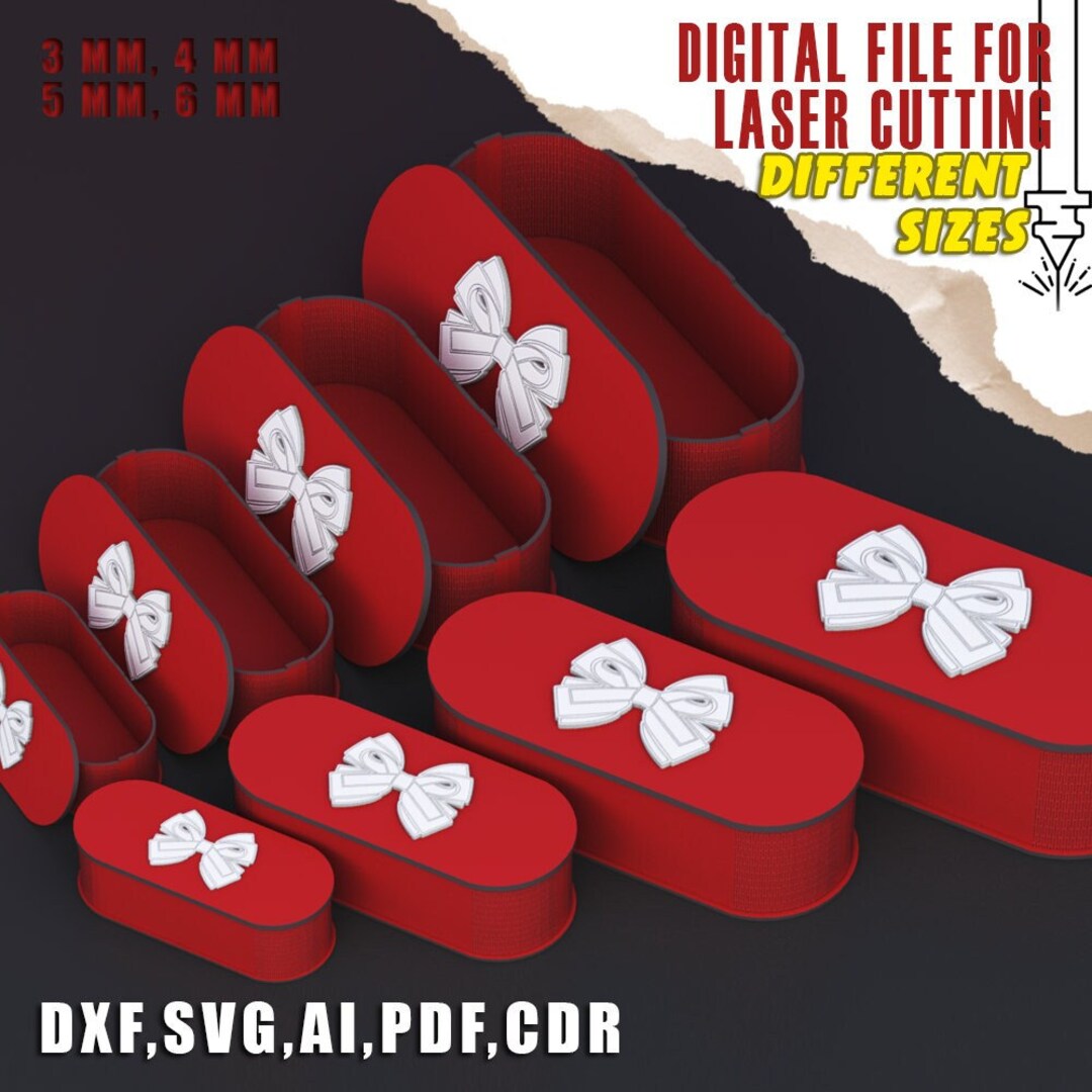 4 Different Sizes Box Pack With Lids Laser Cutting File With Ribbon ...