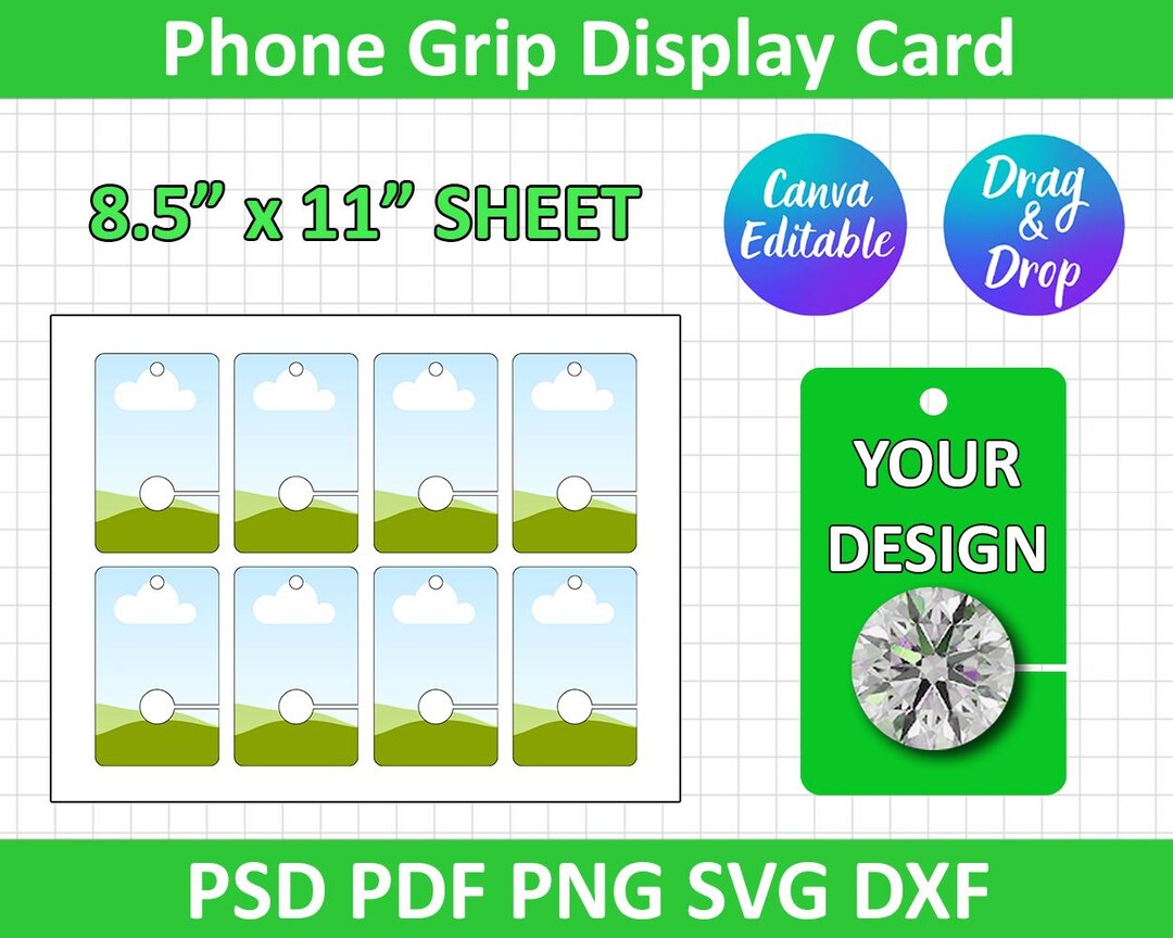 Phone Grip Display Card, Phone Grip Card Template, SVG, DXF, Png, Psd ...