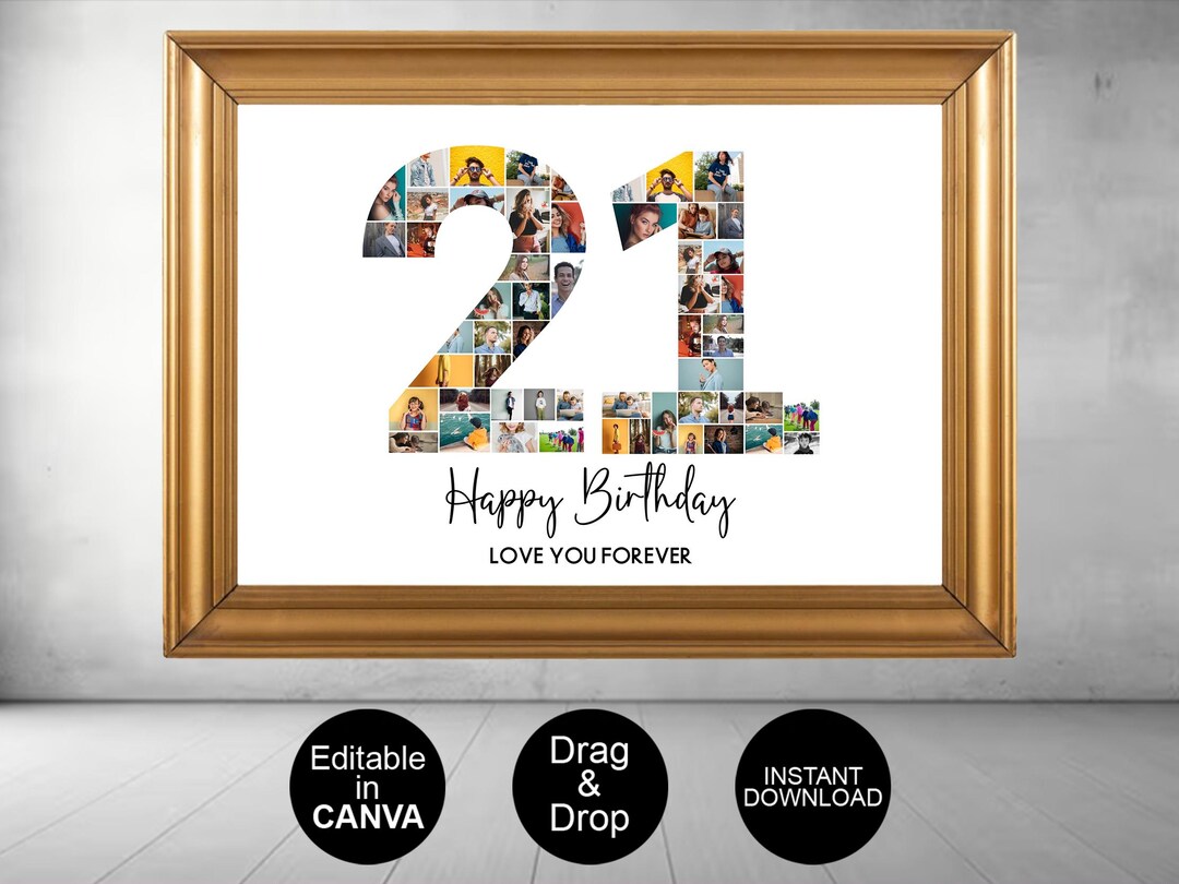 21st Birthday Photo Collage Template, Number 21 Collage, 21st Collage ...