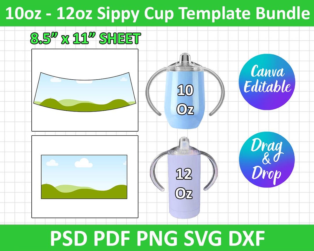 10oz - 12oz Sippy Cup Tumbler Template, Sippy Cup Wrap Template Svg ...