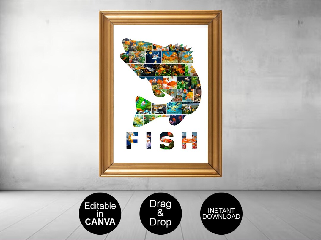 Fish Photo Collage, Ocean Themed Digital Frame, Editable Fish Collage ...