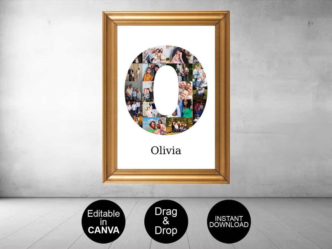 Letter O Photo Collage Template, Personalized Initial Name Print for ...