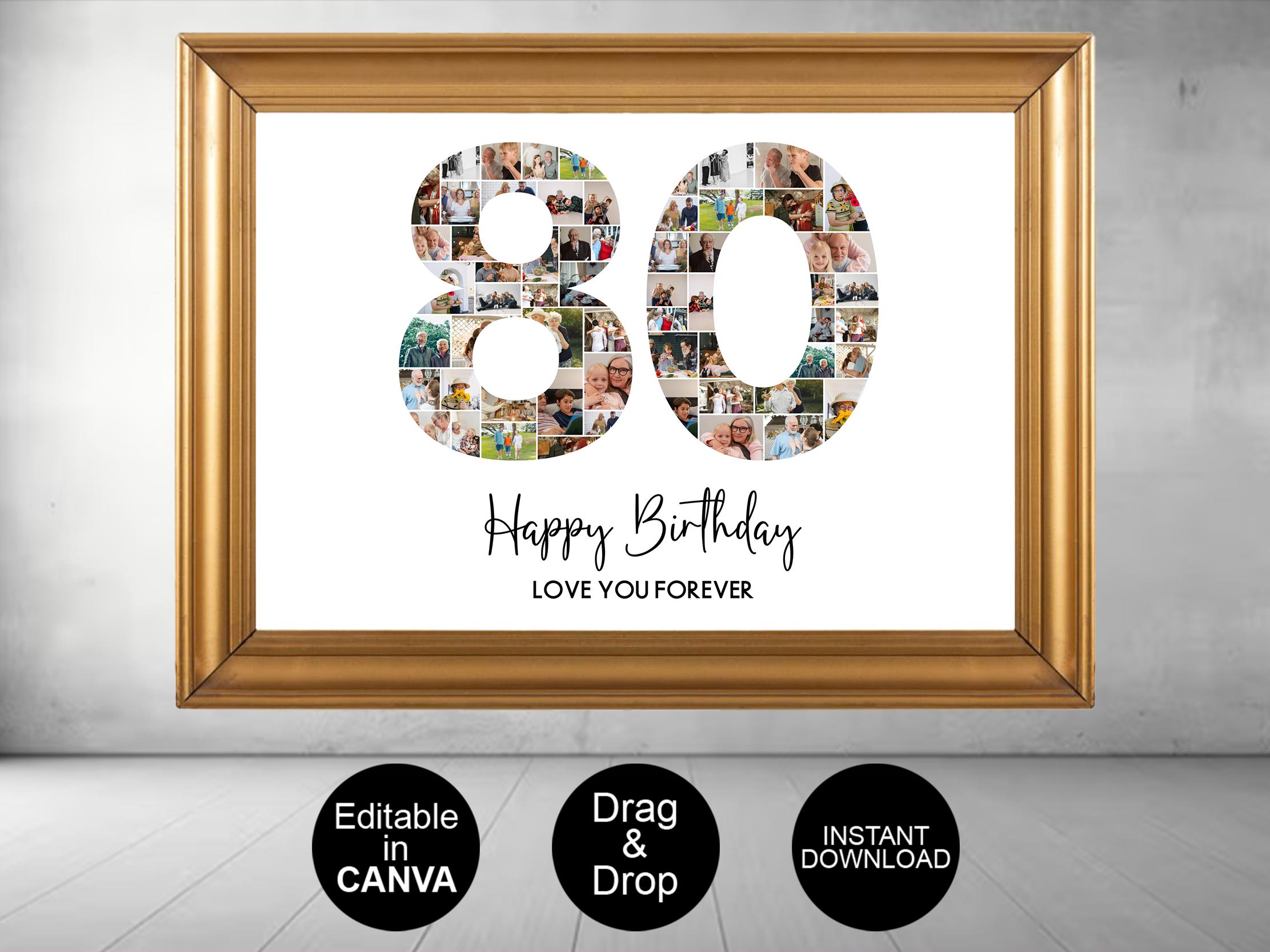 80th Birthday Photo Collage Template, Number 80 Collage, 80th Collage ...