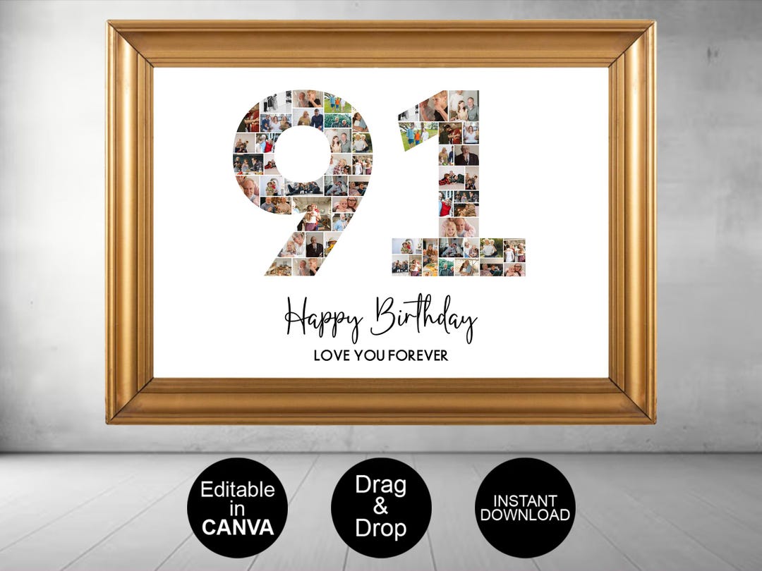 91st Birthday Photo Collage Template, Number 91 Collage, 91st Collage ...