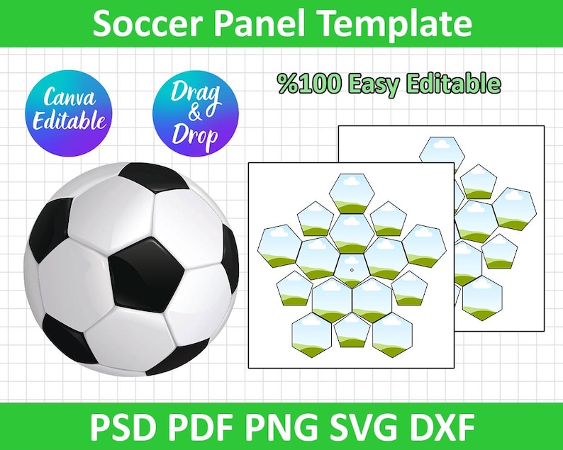 Soccer Panel BLANK Template SVG, Custom Soccer Ball Wrap, DIY ...