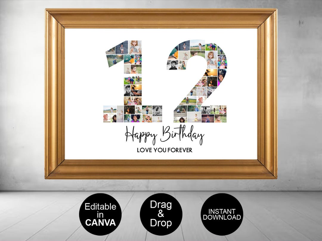 12th Birthday Photo Collage Template, Number 12 Collage, 12th Collage ...