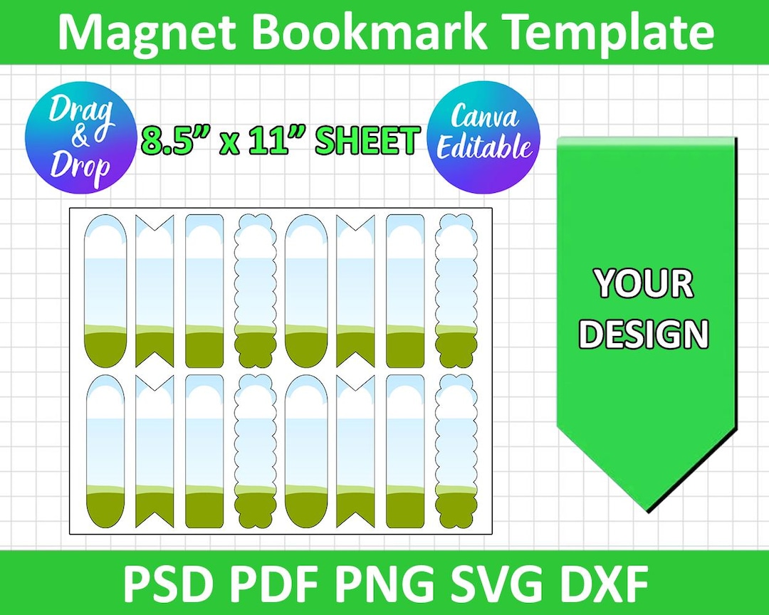 Magnetic Bookmark Template, Bookmark Template SVG, DXF, Png, PSD ...