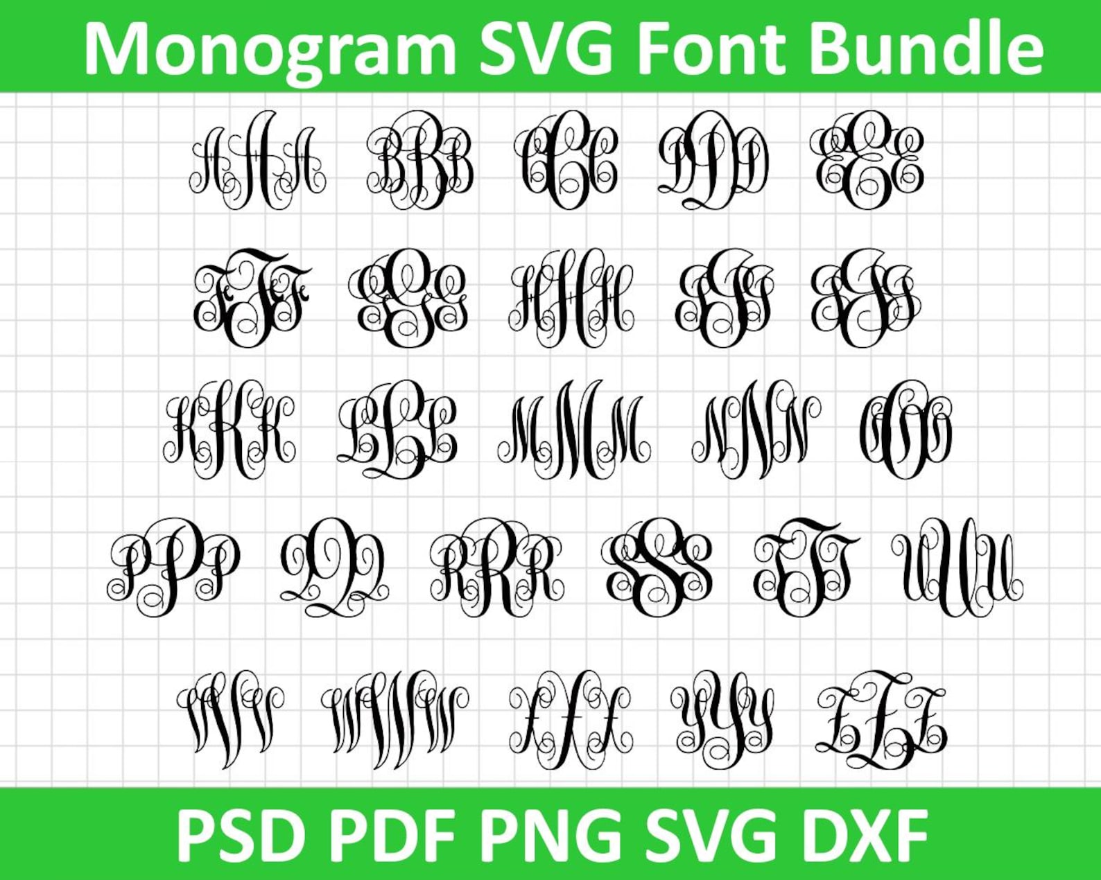Monogram Font Bundle SVG, Monogram Alphabets, Monogram Fonts Design ...