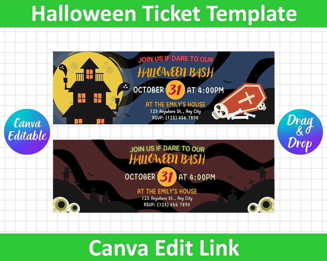 Editable Halloween Ticket Invitation, Halloween Tickets, Halloween ...