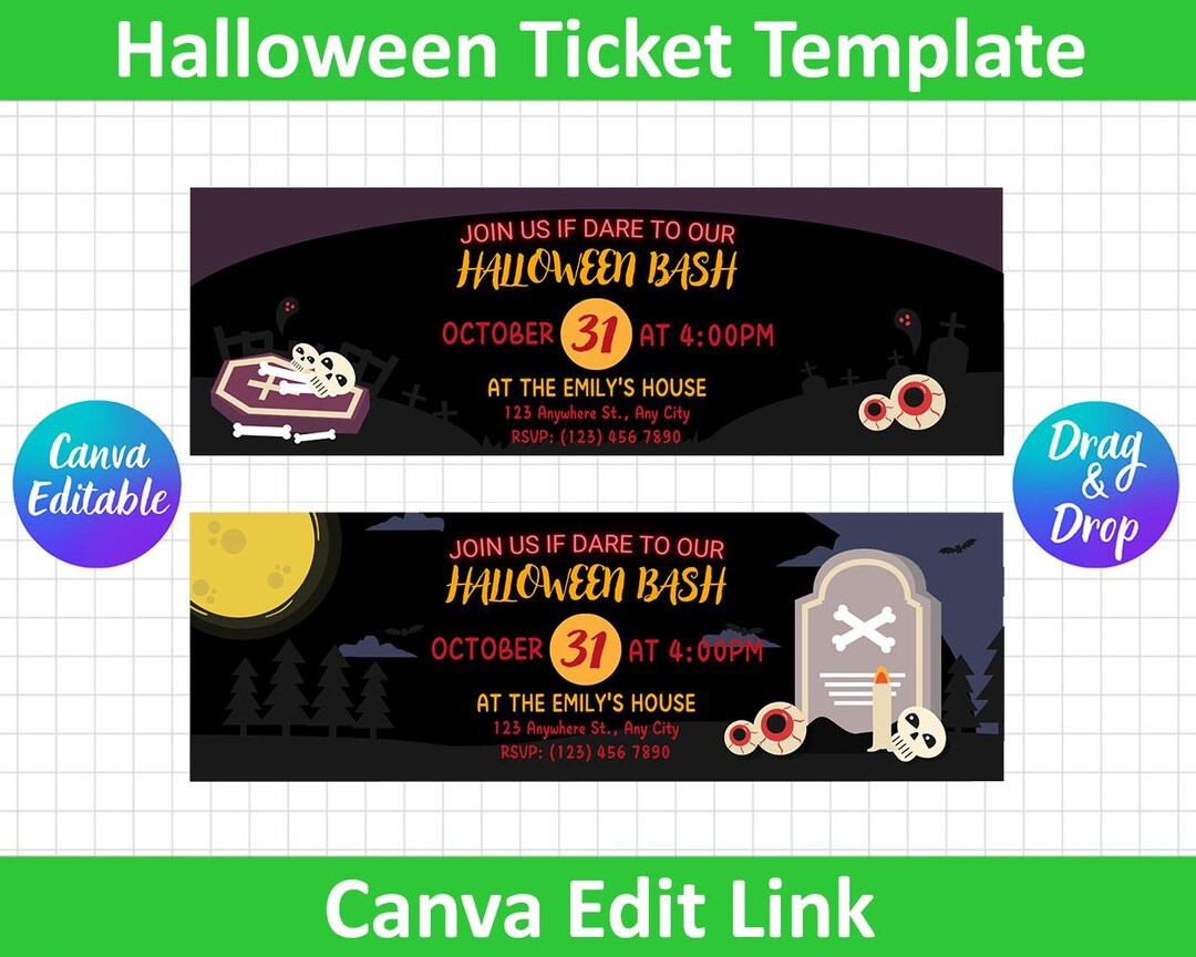 Editable Halloween Ticket Invitation, Halloween Tickets, Halloween ...