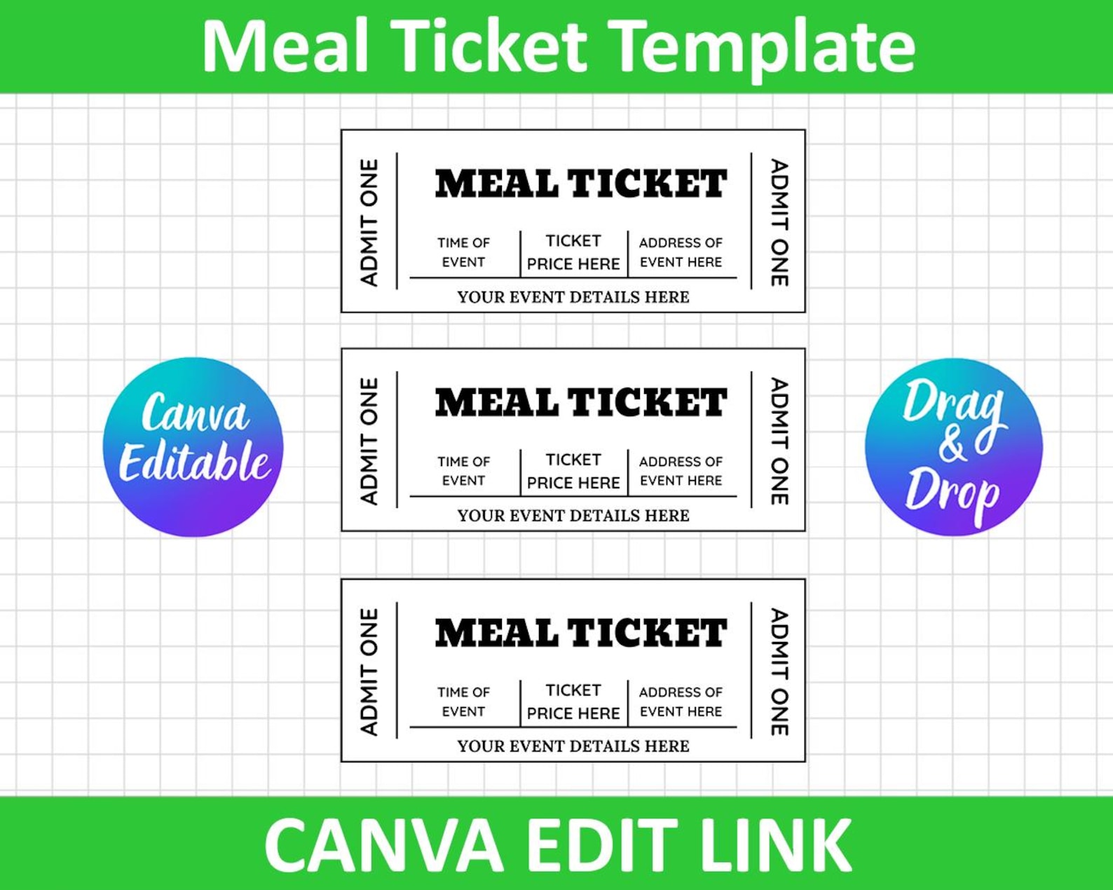 Editable Food Event Ticket, Food Ticket Printables, Ticket Template ...