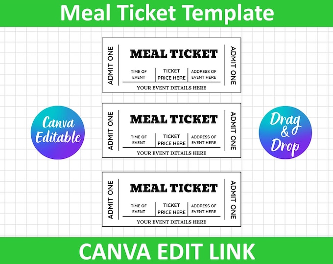 Plantilla de ticket de comida EDITABLE, Ticket de comida, Ticket de comida imprimible, Ticket de ...