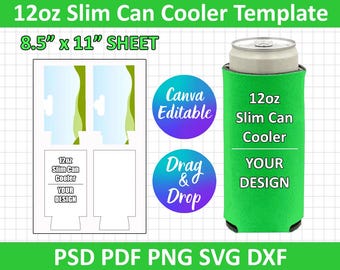 12oz Slim Can Cooler Template, 12oz Slim Beer Cooler Template, 12oz ...