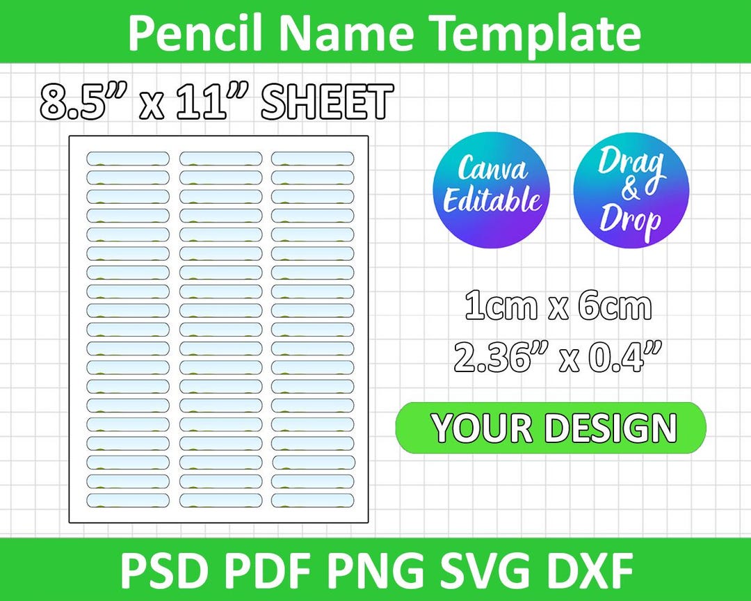 PENCIL Name Label Template, Ped Label, Circe Label Template, Canva ...