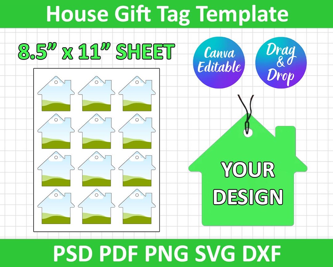 House Shape Gift Tag Template, Keychain, House Shape Wedding Tag ...