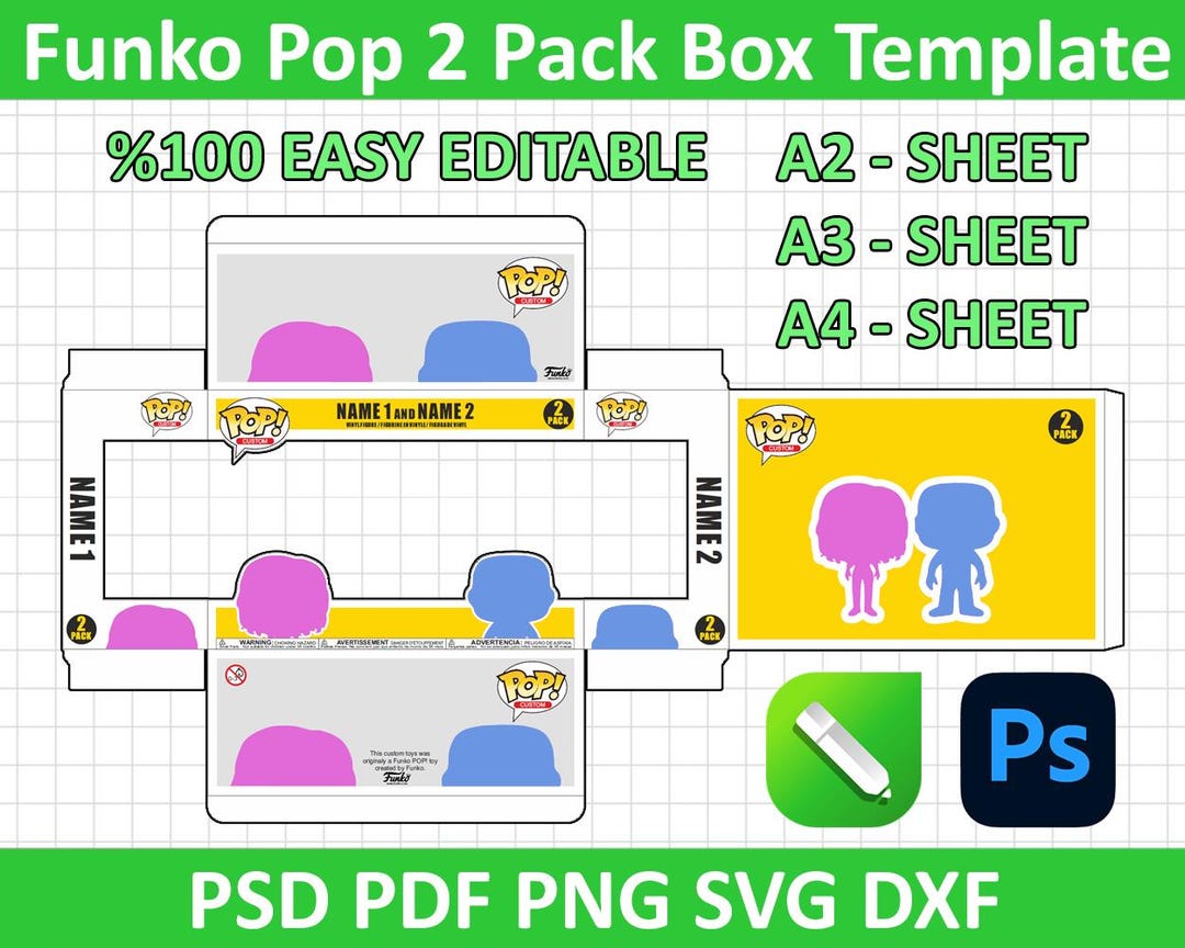 Funko Pop Vinyl Custom Box Template 2 Pack, Easy Editable, Digital ...