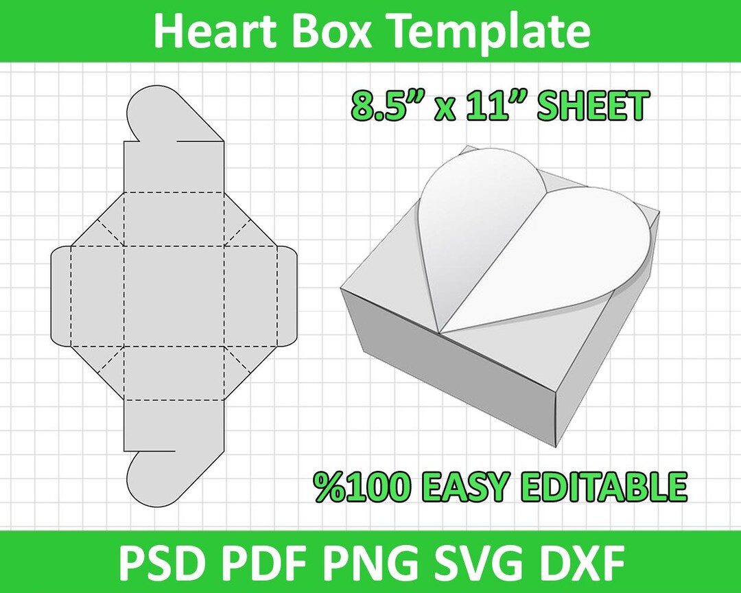 Heart Box Svg, Heart Box Template, Heart Box Die Cut, Box Svg, Party ...