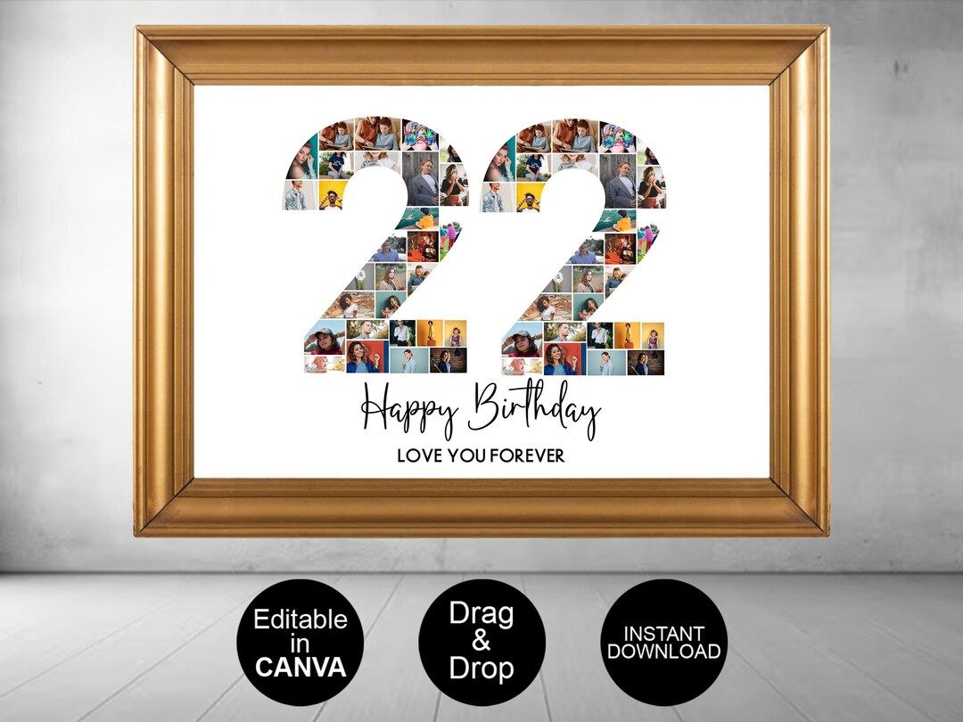22nd Birthday Photo Collage Template, Number 22 Collage, 22nd Collage ...