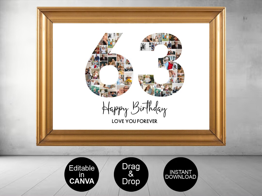 63rd Birthday Photo Collage Template, Number 63 Collage, 63rd Collage ...