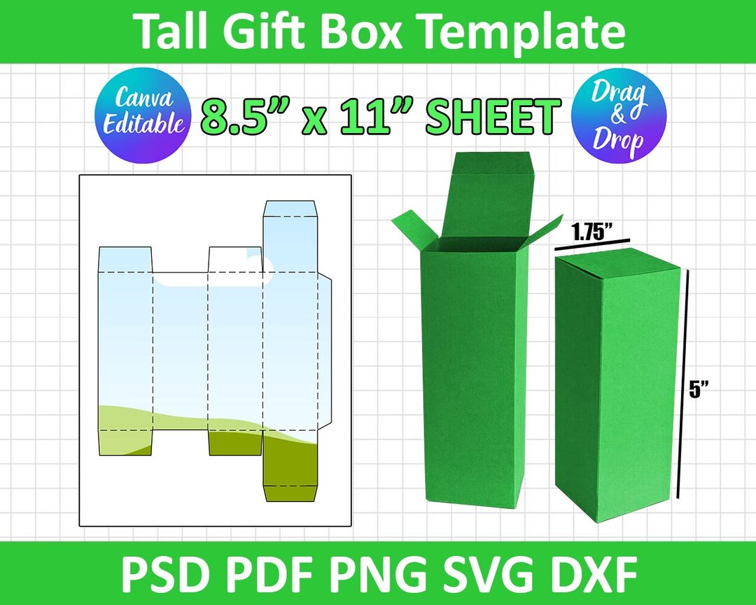 Tall Gift Box, Tall Gift Box Template, Tall Box Template, Party Favor ...