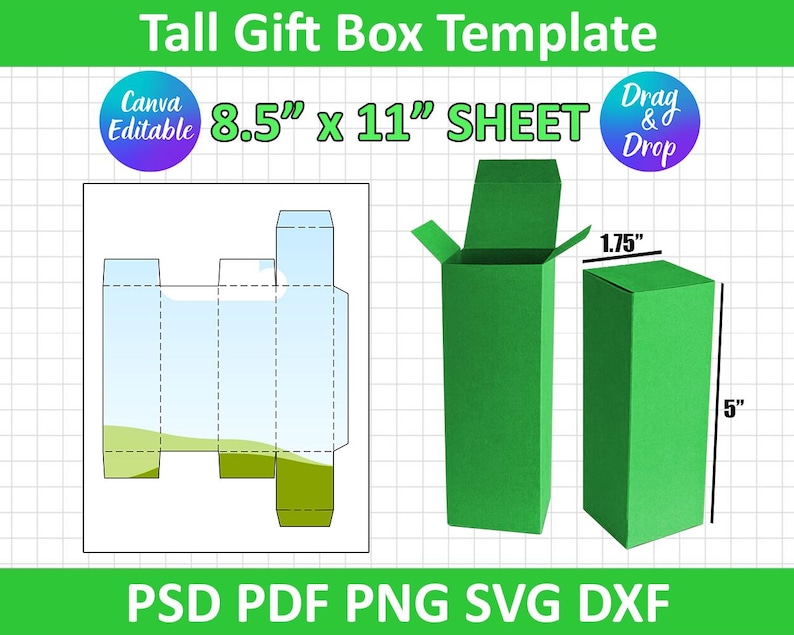 Tall Gift Box, Tall Gift Box Template, Tall Box Template, Party Favor ...