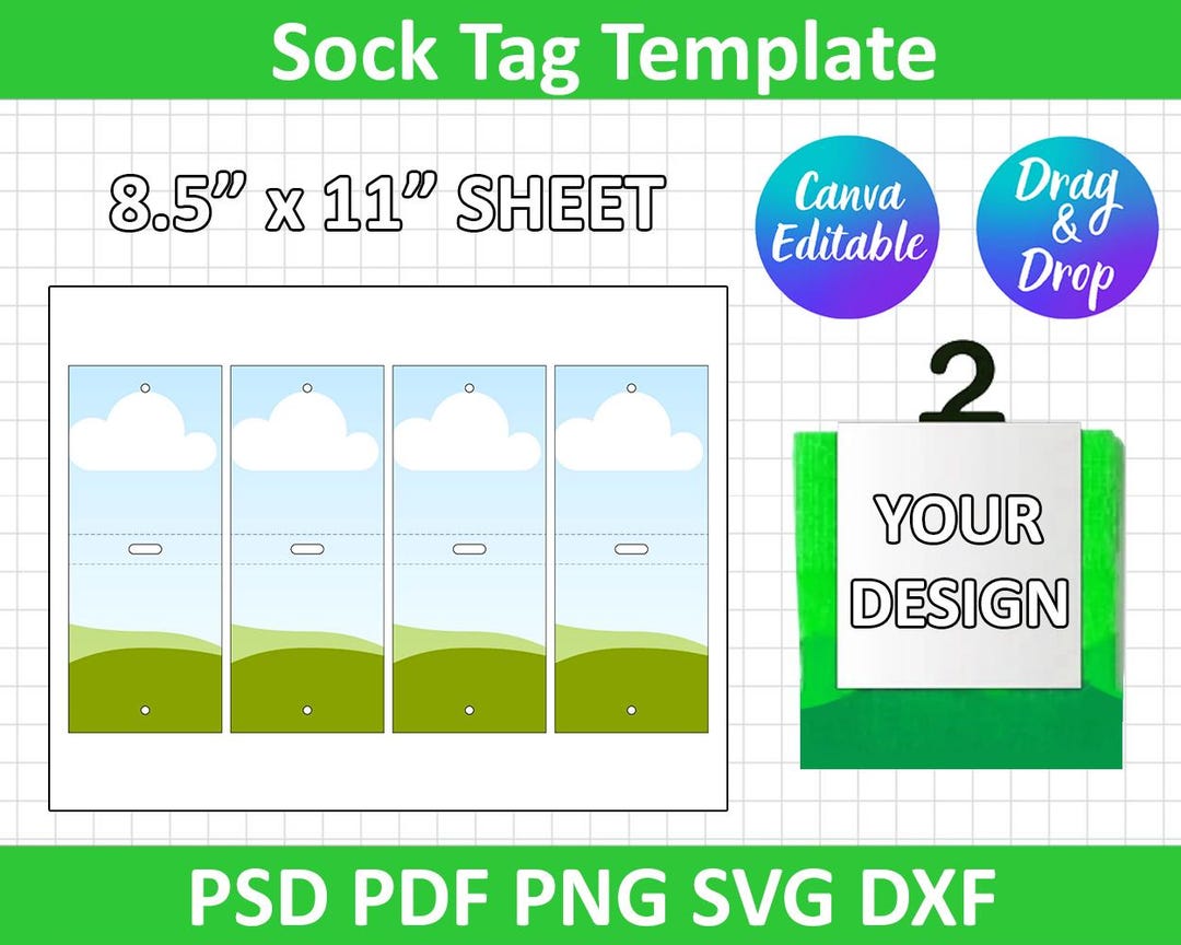Sock Tag, Sock Wrapper Template SVG, Sock Gift Tag Template, SVG, Canva ...