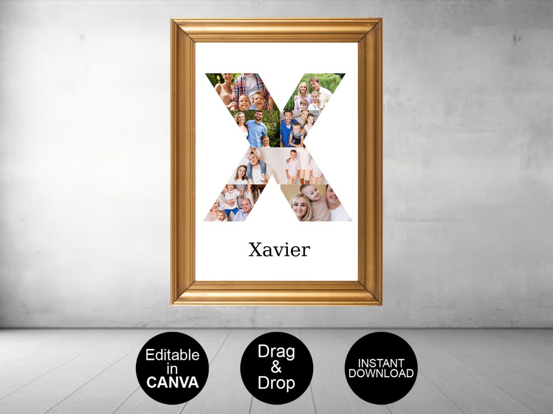 Letter X Photo Collage Template, Personalized Initial Name Print for ...
