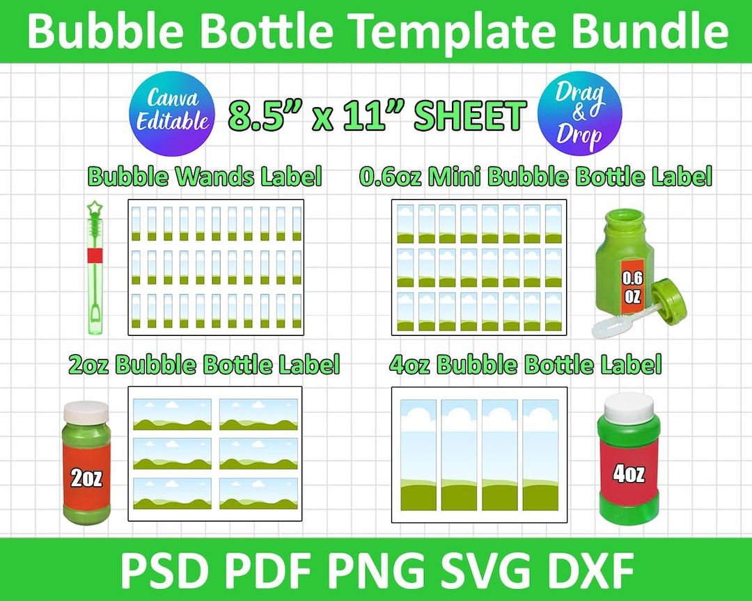 Bubble Bottle Label Template, Bubble Bottle Sticker Template, 4 Oz - 2 ...