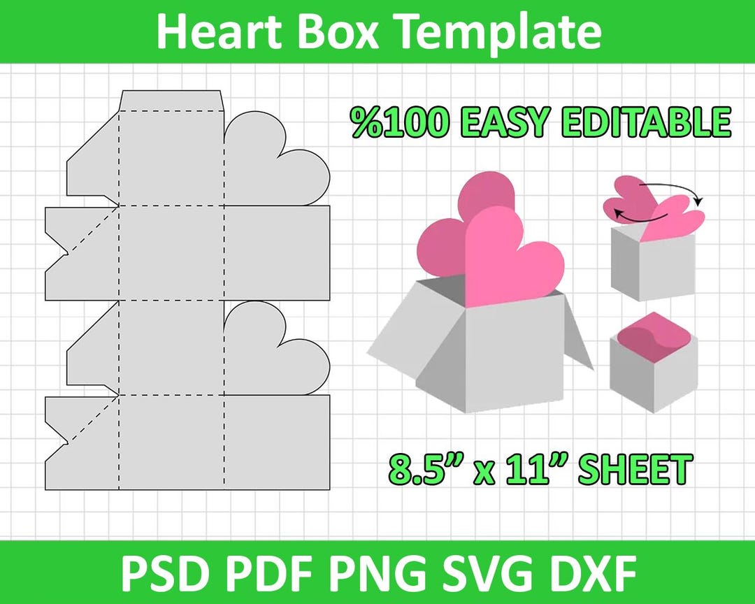 Heart Box Template, Christmas Heart Box Svg, Heart Box Die Cut, Box Svg ...