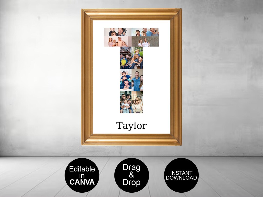 Letter T Photo Collage Template, Personalized Initial Name Print for ...