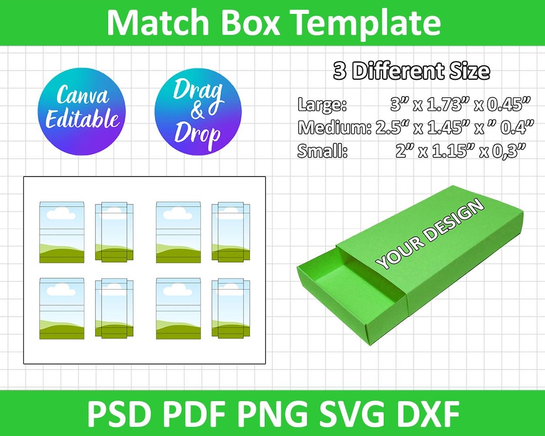 Matchbox Template Svg, Png, Dxf, Eps, Canva, Cricut, Silhouette ...