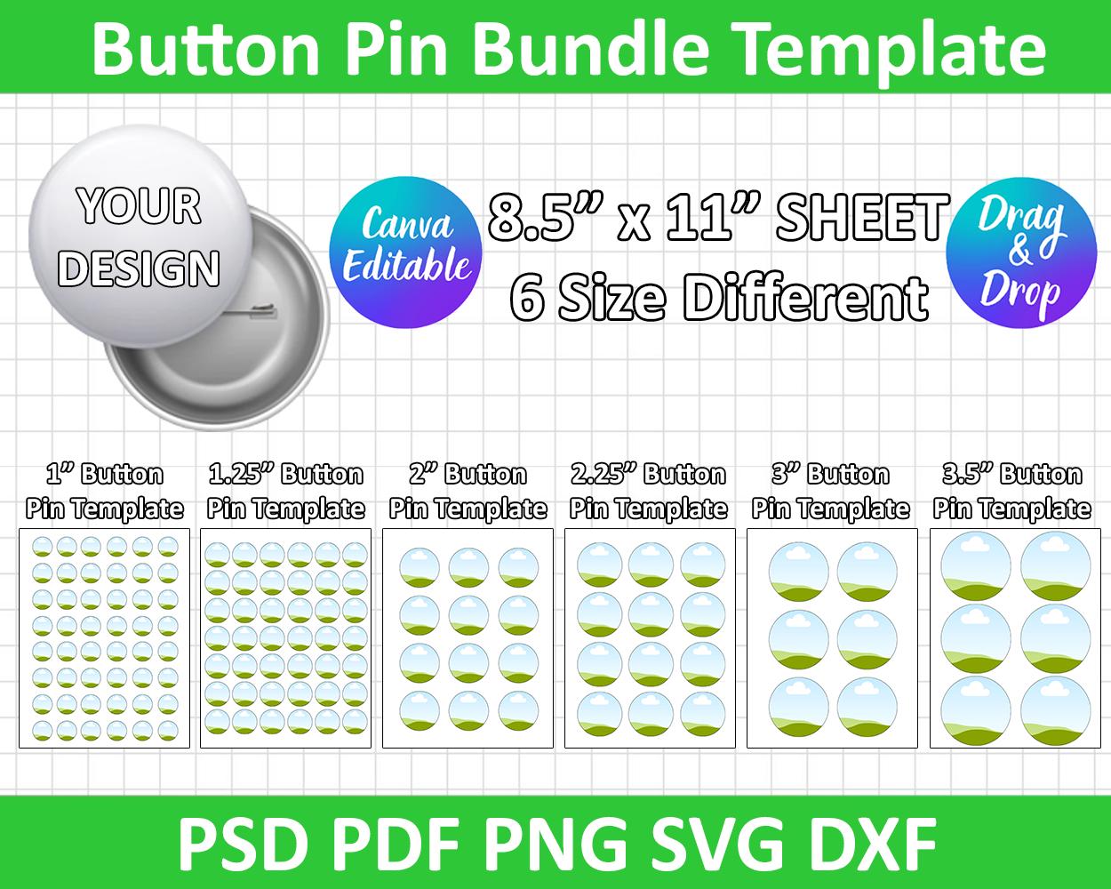 Button Pin Template Bundle, Button Pin Svg, Button Pin Template, Button Pin Sublimation, Button ...