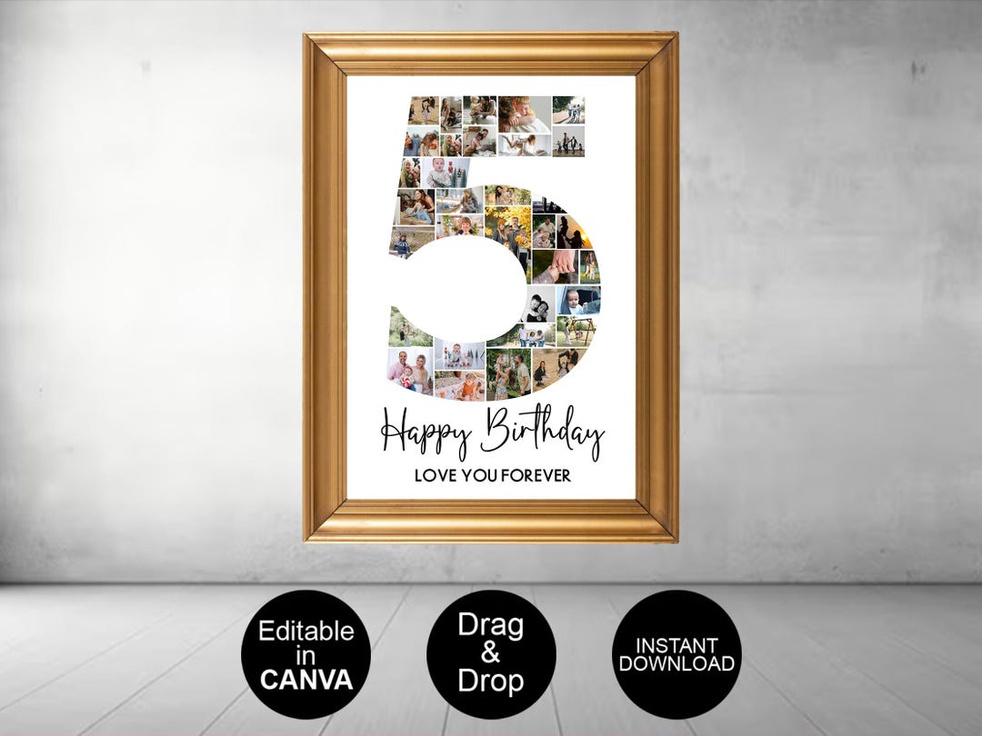 5th Birthday Photo Collage Template, Number 5 Collage, 5th Collage, 5th ...