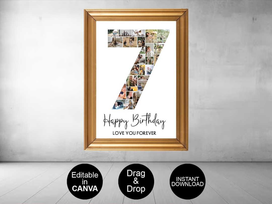 7th Birthday Photo Collage Template, Number 7 Collage, 7th Collage, 7th ...