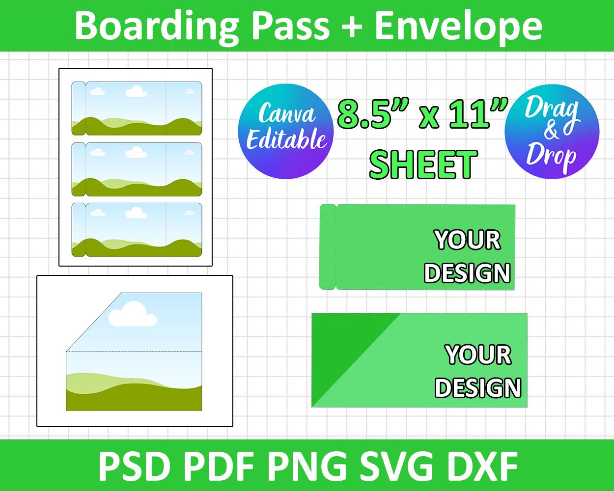 Boarding Pass Envelope Template, Canva Editable, PSD, PNG, SVG, Dxf ...