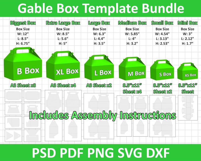 Gable Box Template Bundle SVG, Box Svg, Gable Box Svg, Box Templates ...