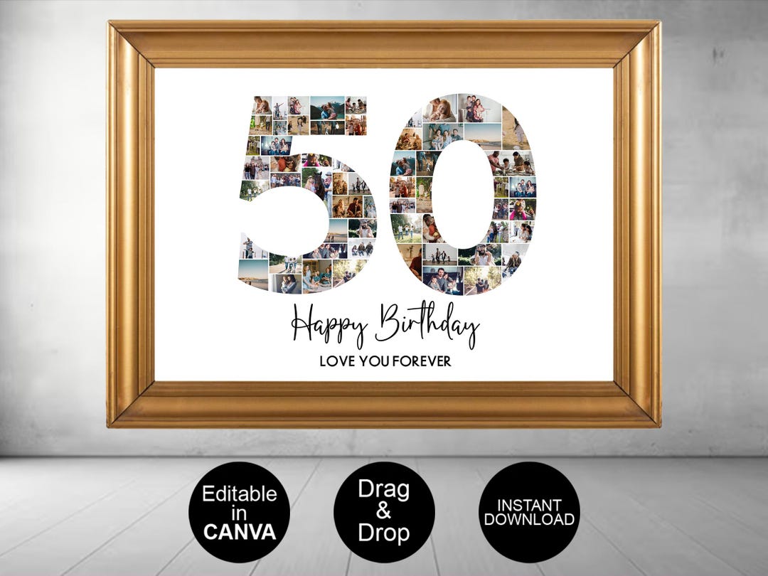 50th Birthday Photo Collage Template, Number 50 Collage, 50th Collage ...