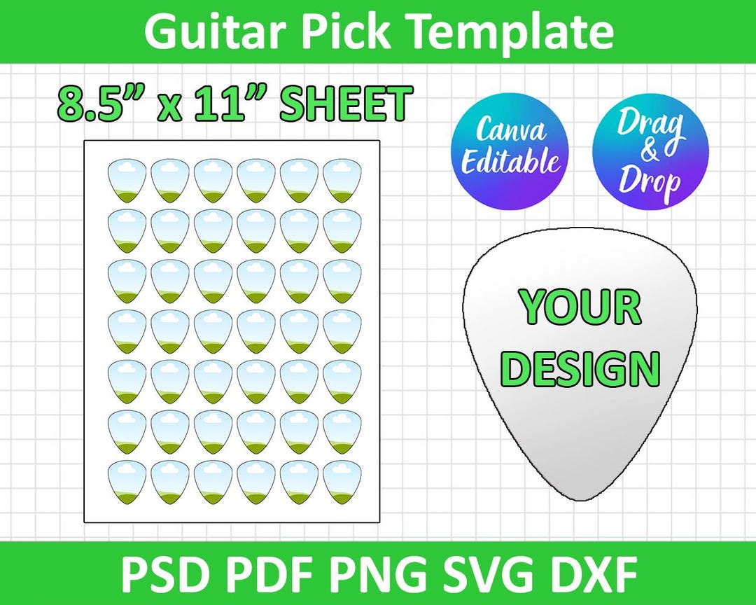 Guitar Pick Template, Guitar Pick SVG, DXF, Silhouette, Cricut, Png, Psd, Canva Editable ...