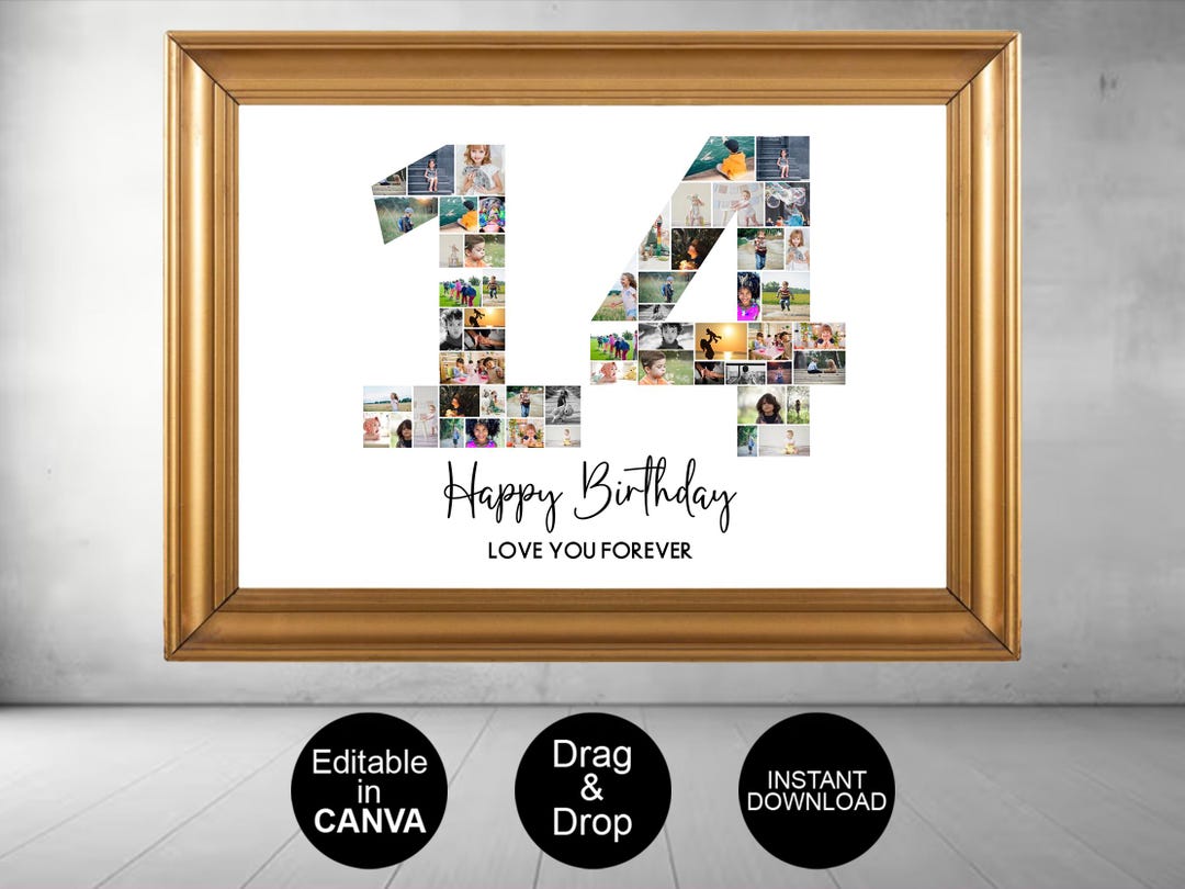 14th Birthday Photo Collage Template, Number 14 Collage, 14th Collage ...