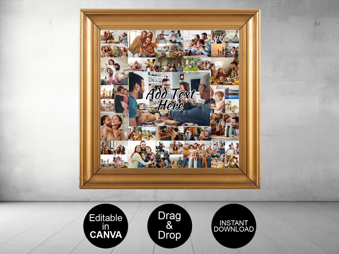 Square Photo Collage, PRINTABLE Collage Gift, Square Photo Editable ...
