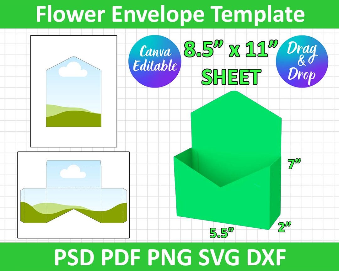 Flower Envelope Template SVG, Flower Envelope Box Template, Blank ...