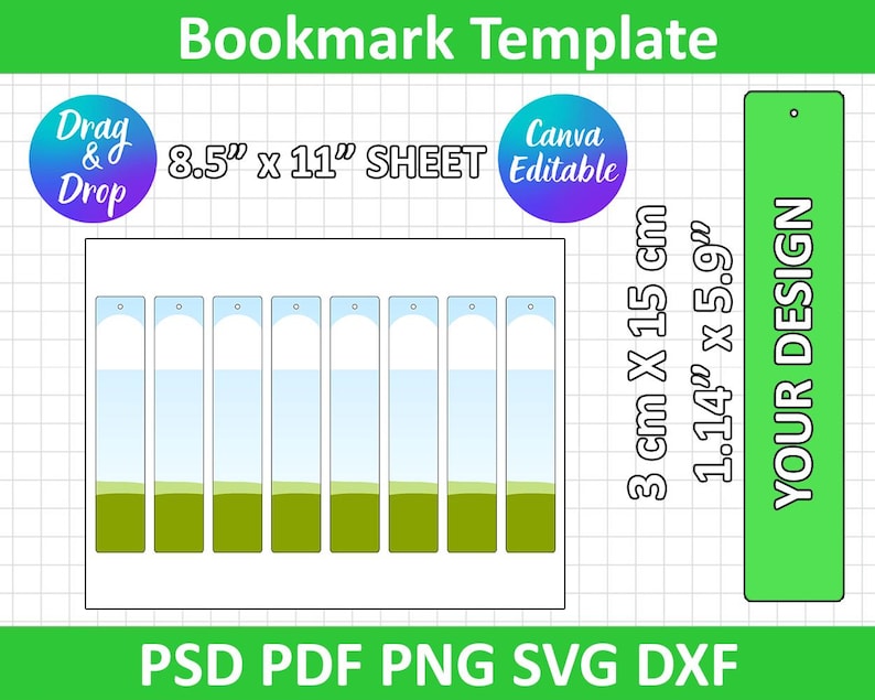 Bookmark Template, Bookmark Template SVG, DXF, Canva Editable, Png, PSD ...