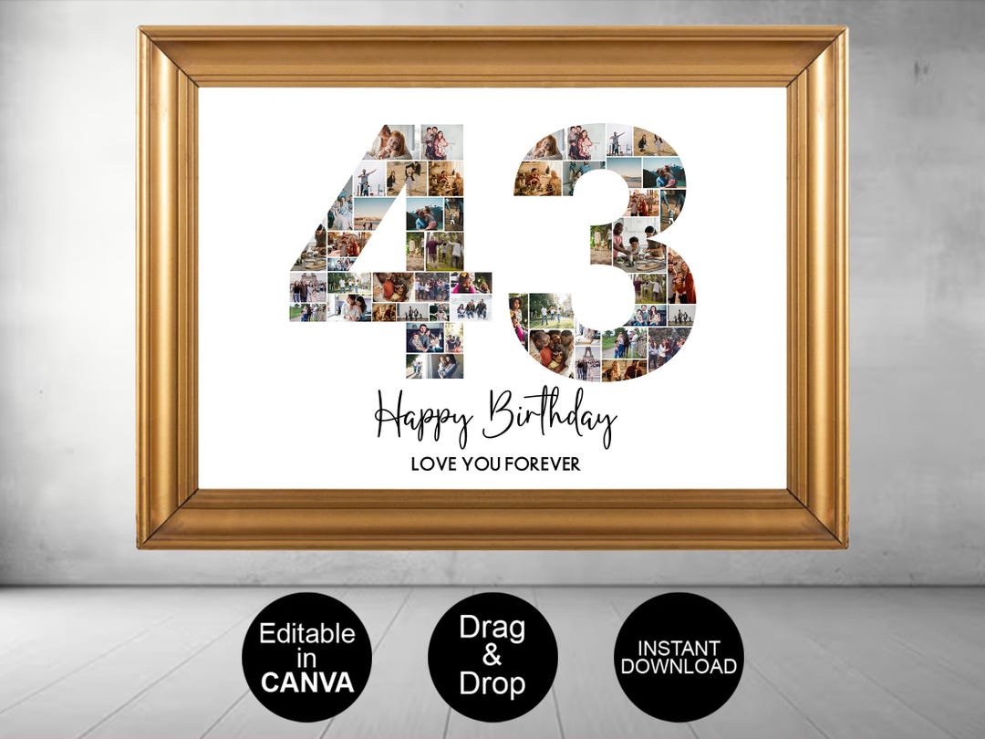 43rd Birthday Photo Collage Template, Number 43 Collage, 43rd Collage ...