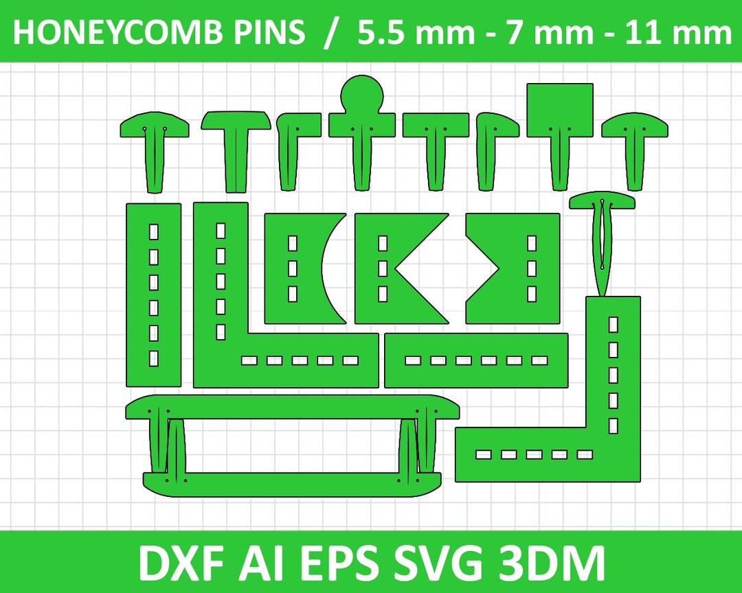 Glowforge Pins Bundle SVG, Honeycomb Pins, Crumb Tray Pin, Laser Cut ...