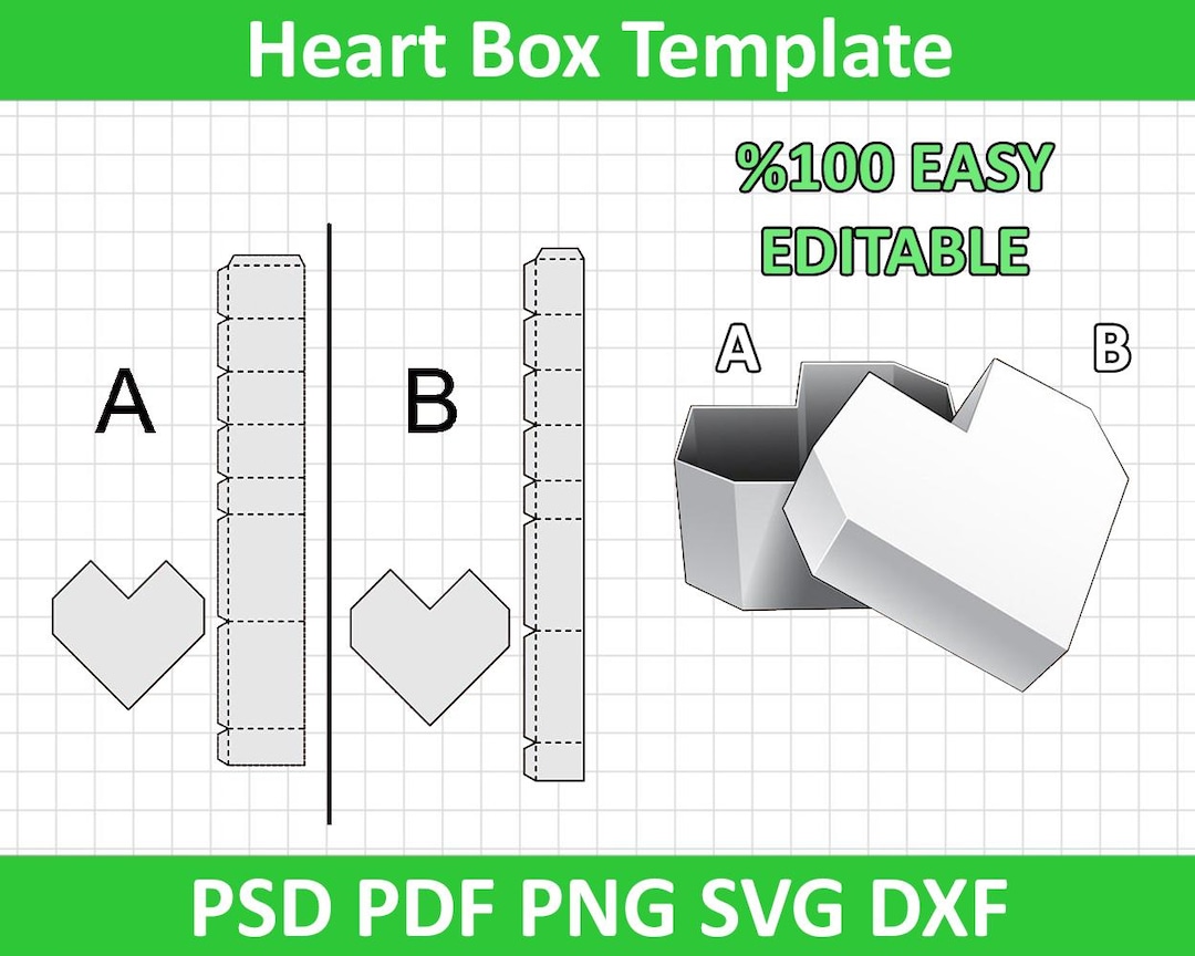 Heart Box Template, Heart Box Svg, Heart Box Die Cut, Box Svg, Party ...